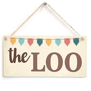 The Loo Sign - Lovely Bunting Design Toilet, Bathroom, WC Wooden Sign ...