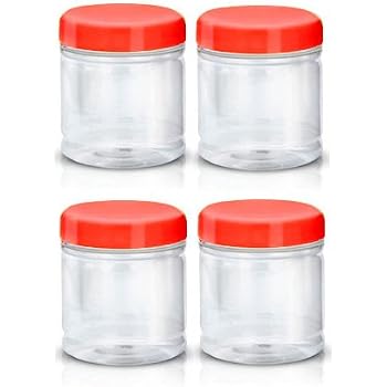 4 x Clear Plastic Screw Top Storage Containers with Red Lids - 200ml ...