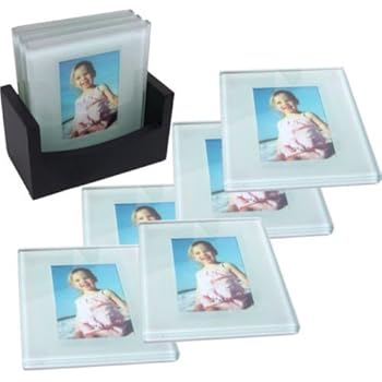 8 x CLEAR GLASS PHOTO FRAMES COASTERS SET COASTER TABLE MAT PICTURE ...