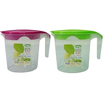 Set of 2 1Litre Lid Multi Purpose Water Jug Juice Jug Fruit Juice and ...