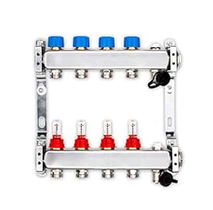 Collettore per riscaldamento a pavimento, 4 circuiti di riscaldamento ...