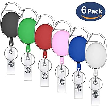 6 Pieces Mixed Colors Carabiner Retractable Badge Reel Clips Lanyard ...