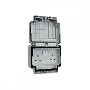 Hager WXPSS82 Weatherproof Switch Socket IP66 2 Gang 13 Amp Double Pole ...