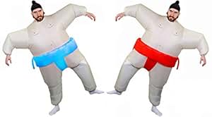 2X INFLATABLE SUMO COSTUMES FANCY DRESS PAIR OF SUMO WRESTLERS + BLACK ...