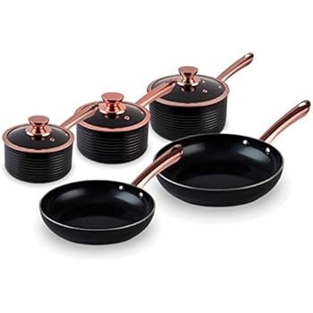 Tower Rose Gold Pot and Pan Set, Non Stick and Easy to Clean, Black, 5 ...