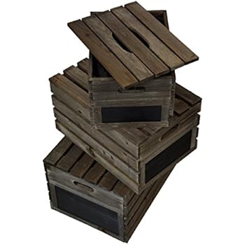 Set Of 3 Rustic Farm Shop Style Wooden Slatted Storage Box Crates With ...