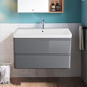 NRG 700mm Contemporary Curved Vanity Unit Wall Hung Basin Sink Bathroom ...