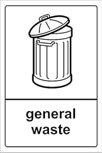 General Waste Recycling Sign/Sticker - Self Adhesive Sticker 150mm x ...