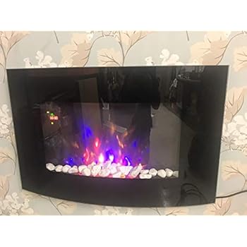 LARGE BLACK CURVED GLASS ELECTRIC WALL MOUNTED FIRE PLACE SLIMLINE ...