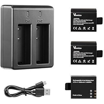 AKASO V50 Pro 2 x 1100mAh Rechargeable Action Camera Battery with USB ...