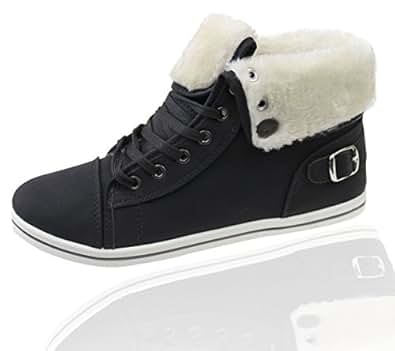 KOLLACHE Womens Fur Lined Boots High Top Ankle Ladies Trainer Sneaker ...