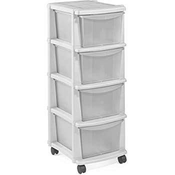 Keter 4 Drawer Tower Storage Unit - White, Mounted on wheels for easy ...