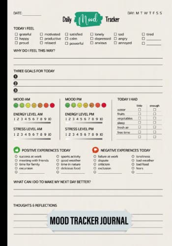 Mood Tracker Journal: Daily Mood Notebook & Wellness Diary with Prompts ...