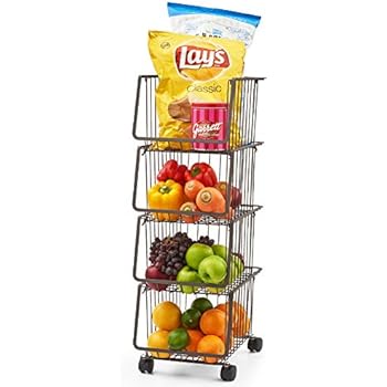 Deluxe 3 Tier Chrome Fruit & Vegetable Rack with Baskets on Wheels (W28 ...