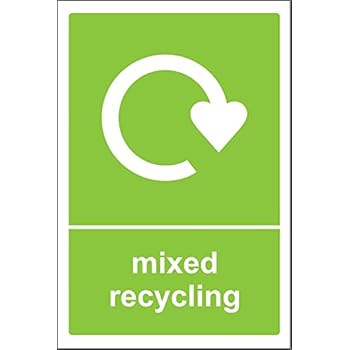 Mixed Recycling bin Sign/Sticker - Self Adhesive Vinyl 150mm x 100mm ...