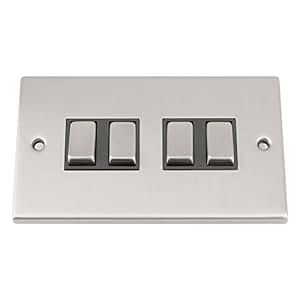 Light Switch 4 Gang - Satin Matt Chrome - Square - Black - Metal Rocker ...