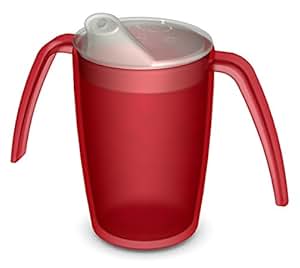 Ornamin two handled mug 220 ml red with spouted lid small opening ...