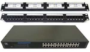 24 Way Switch & 24 Port Cat 6 Patch Panel - 19" Rack Mount Kit RJ45 ...