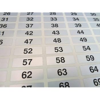 31x10mm, Black on Silver Labels, Consecutively Numbered 1 to 100, Durable Plastic Consecutive ...
