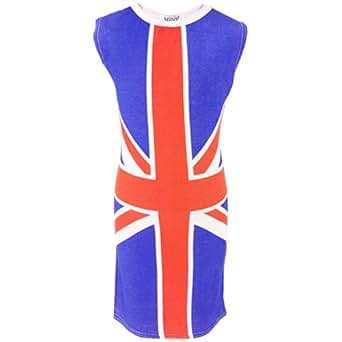 Girls Union Jack Dress 90s Girls Fancy Dress Costume Kids Sleeveless ...