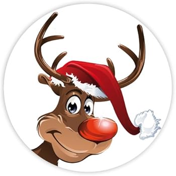 Weihnachtsaufkleber Weihnachtssticker Rentier mit Weihnachtsmütze Ø 30 ...