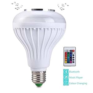 Speaker Bulb, Light Bulb Speaker E27 12W Colour Changing Music Bulb ...