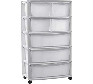 Plastic Wide Tower Storage Unit on wheels with 7 drawers - 131 litres ...