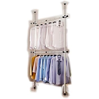 Heavy Duty Clothes Rack, 4 Poles 6 Bars Telescopic Coat Hanger Wardrobe ...