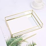 Ruhi Collections Square Glass with Brass Rim Mirror Base Vanity Tray ...
