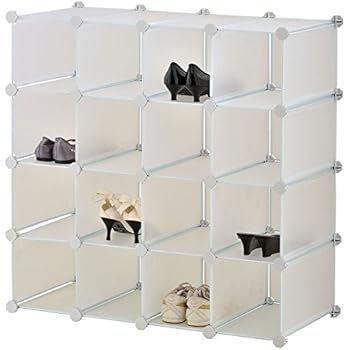Interlocking Cube Shoe Organiser Storage Rack for 16 Pairs, White ...