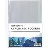 100 X A4 Clear Plastic Punch Punched Pockets FOLDERS Filing Wallets ...