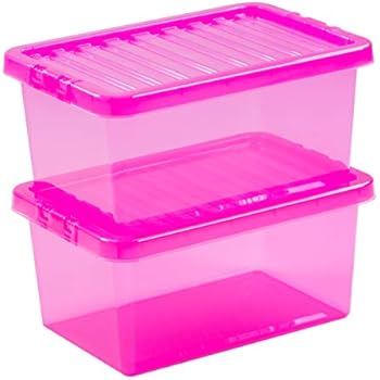 New Whitefurze Plastic Stackable Container Large Pink Storage Box With ...
