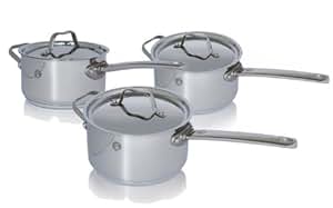 MasterChef 16/ 18/ 20 cm 3-Piece Covered Saucepan Set with Helper ...