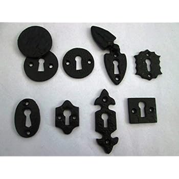 IRONMONGERY WORLD®Black Antique CAST Iron Keyhole Key Hole Plate Covers ...
