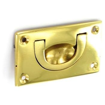 70mm Solid Polished Brass Flush Drop Door/Drawer Handle: Amazon.co.uk ...