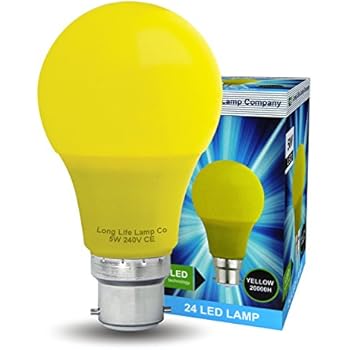 Bright 5w LED Coloured GLS Light Bulb Yellow B22 Bayonet Cap Fitting ...