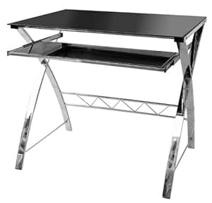BLACK TEMPERED GLASS COMPUTER TABLE DESK CHROME FRAME: Amazon.co.uk ...