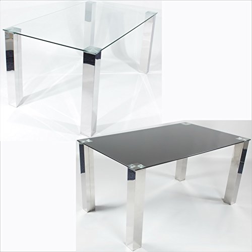Charles Jacobs Large 6 Person Dining Table with Glass Top and Chrome ...