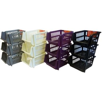Plastic Stacking Stackers Storage Baskets Veg Rack 3 Tier Vegetable ...