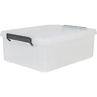 Iris Ohyama, Plastic Storage Boxes with Lid and Clip closing, 18L, Set ...