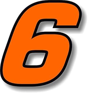 Vinyl sticker/decal Orange (Black outline), square font, race number 6 ...