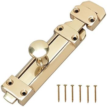 6" Polished Brass Flat Slide Door Bolt 100mm with Keep and screws ...