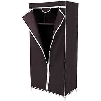 SONGMICS Fabric Single Canvas Wardrobe with Hanging rail Shelves ...