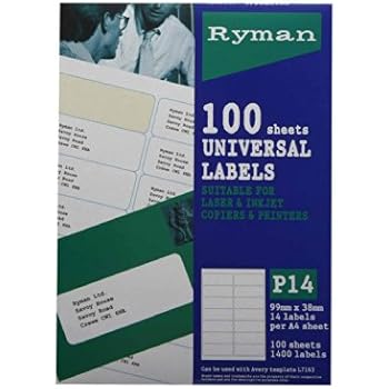 Ryman Address Labels P24 Universal 34x64mm 24 per A4 Sheet 100 Sheets ...