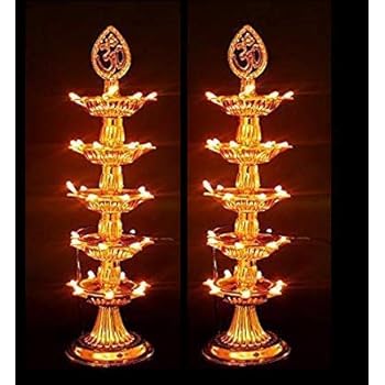 Buy STARVIN 5 Layer Electric Gold LED Bulb Lights Diya/Deep/Deepak for ...