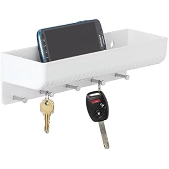 VINTAGE WHITE LETTER RACK & 4 KEY HOLDER HOOKS STORAGE SHABBY CHIC WALL ...