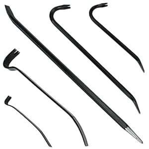 Spares2go 5 Piece Crowbar, Long Wrecking Rod & Flat Pry - Crow Bar Set ...