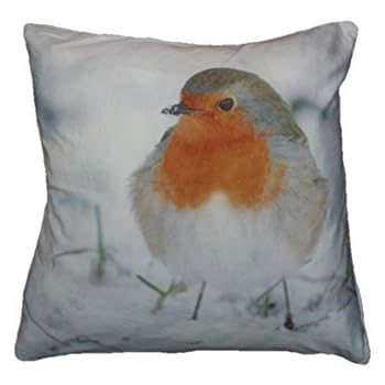Christmas Red Scandinavian Robin Cushion Cover Chenille 43x43cms ...