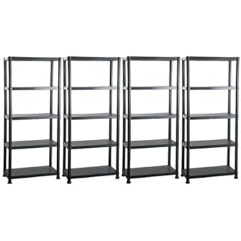 4 x NEW 5 TIER BLACK PLASTIC SHELVING SHELVES STORAGE UNIT: Amazon.co ...