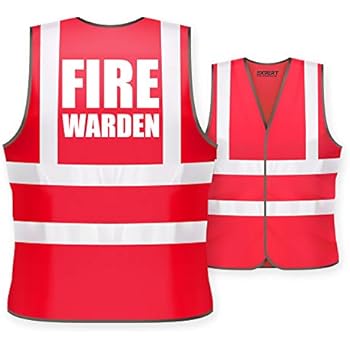 'Fire Warden' Printed Red Enhanced Safety Vest Waistcoat Hi Viz/Viz ...